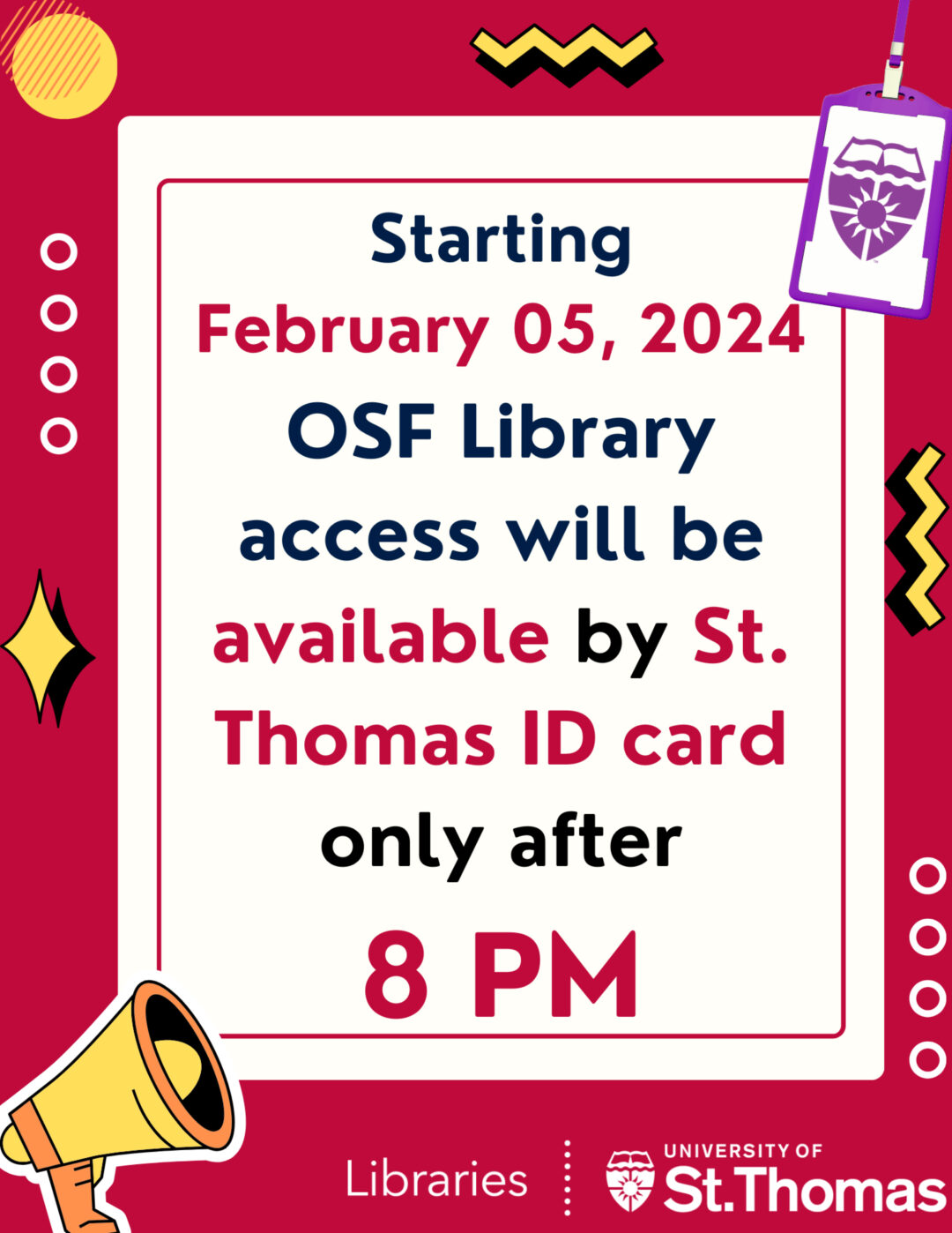 Library Hours restored for the Spring Semester – St. Thomas Libraries Blog